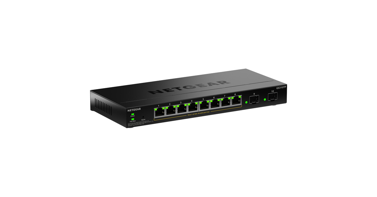 Netgear Smart Managed Essentials Switch (GS310TPv2) schwarz, 55W PoE Budget
