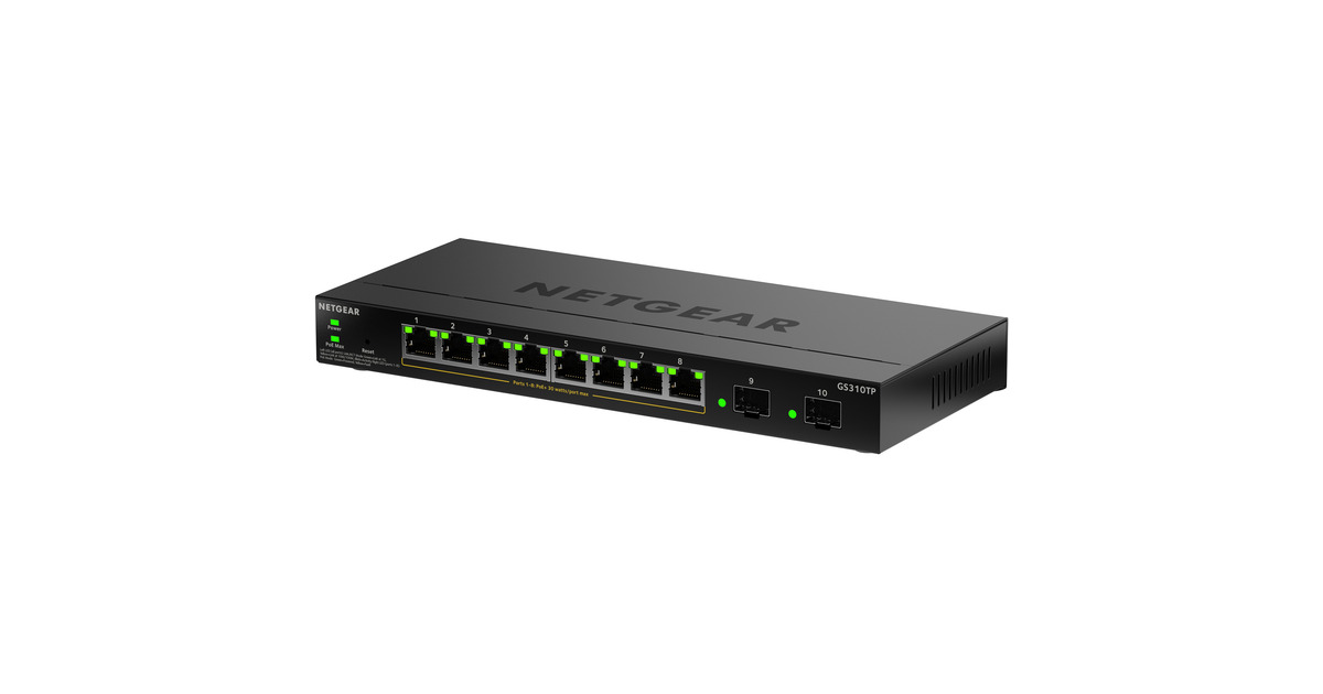 Netgear Smart Managed Essentials Switch (GS310TPv2) schwarz, 55W PoE Budget