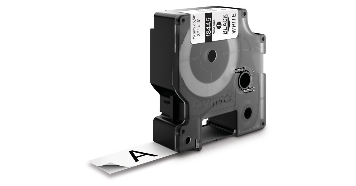 Dymo Rhino IND ORIGINAL Schriftband Vinyl 19mm x 5,5m, schwarz auf weiß permanent klebend, 18445