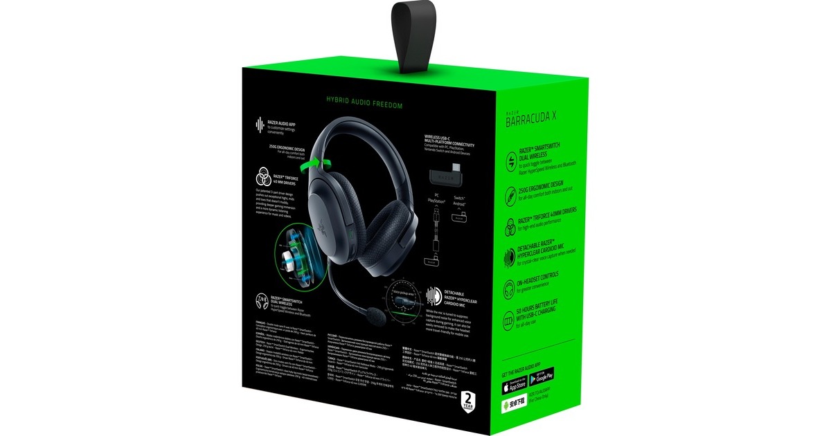 Razer Barracuda X, Gaming-Headset schwarz, USB-Dongle, Bluetooth