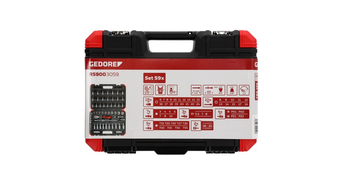 GEDORE Red Steckschlüssel-Satz 3/8", 59-teilig rot/schwarz, mit ...