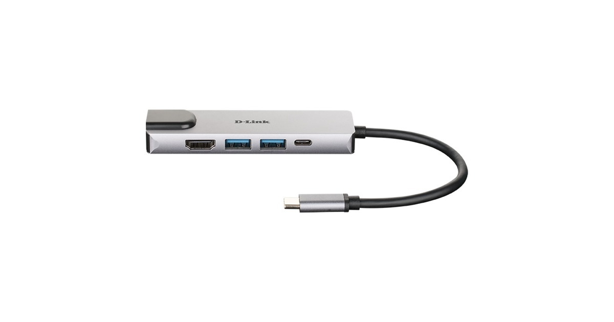 D-Link DUB-M520 USB-C Hub mit Ethernet und Powerdelivery, USB-Hub silber