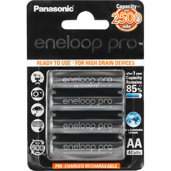 Panasonic eneloop pro AA 2500 mAh, Akku schwarz, 4 Stück